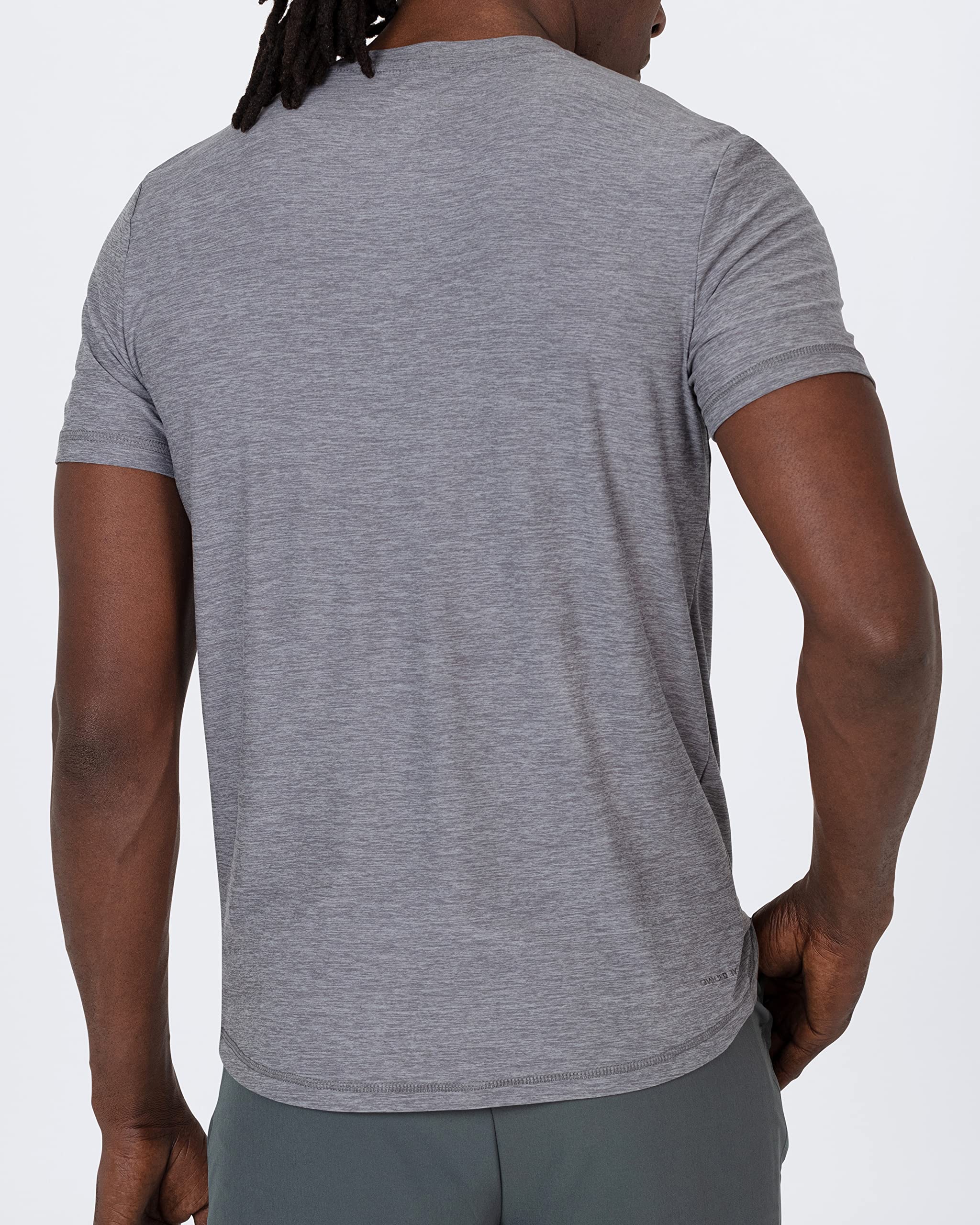 Layer 8 2 Pack Mens Workout Shirts- Dry-Fit Moisture Wicking Tech Athletic Performance Running Gym Crew Neck Tshirts for men (Med. Grey Heather/White Solid, Medium)