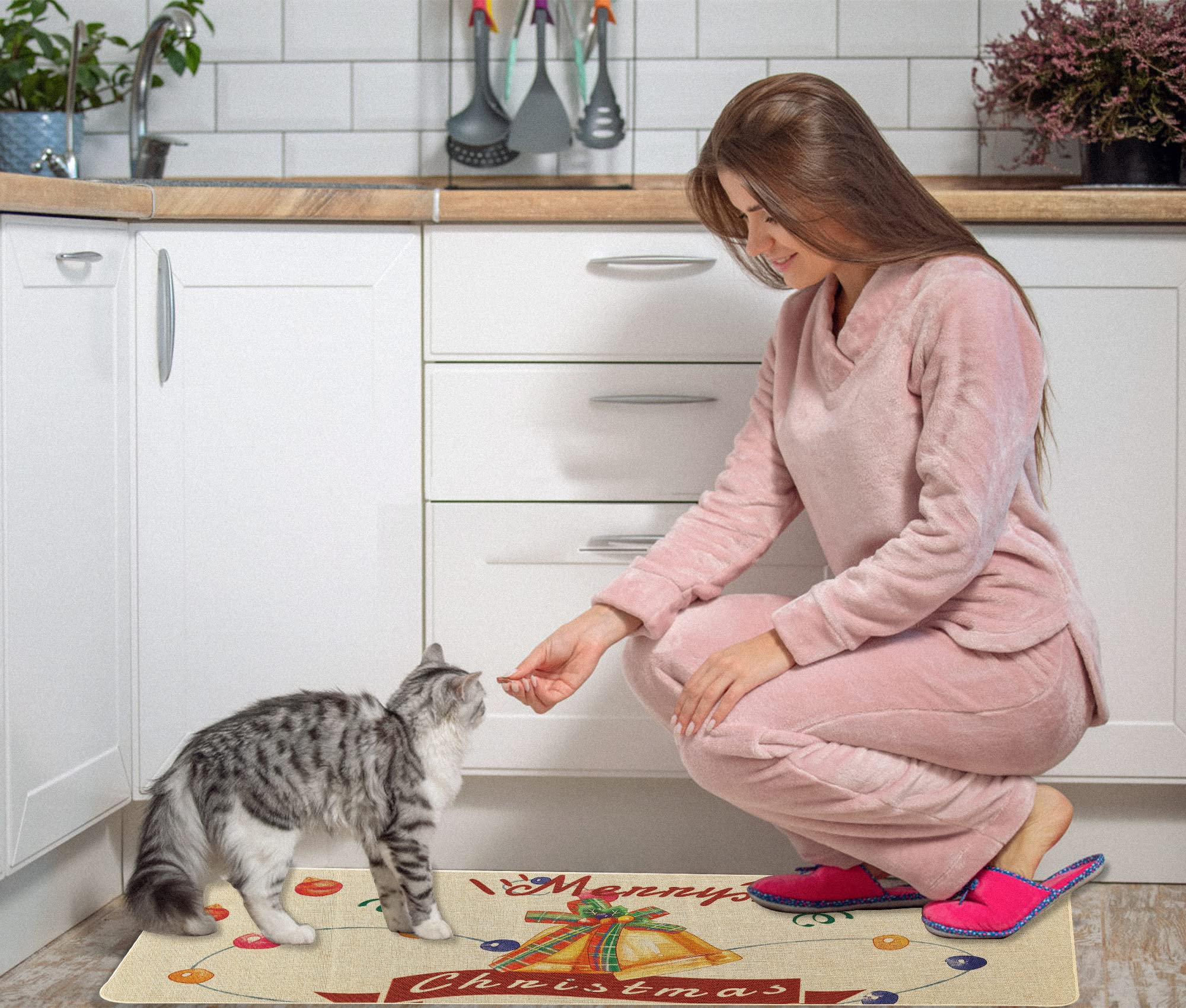 LISIBOOO Christmas Kitchen Rug - Kitchen Mat Set Non Skid Kitchen Rugs and Mats Anti Fatigue Kitchen Floor Mats Rubber Back Absorbent Washable Christmas Kitchen Rug Set 2 Piece 17''x29''+17''x47