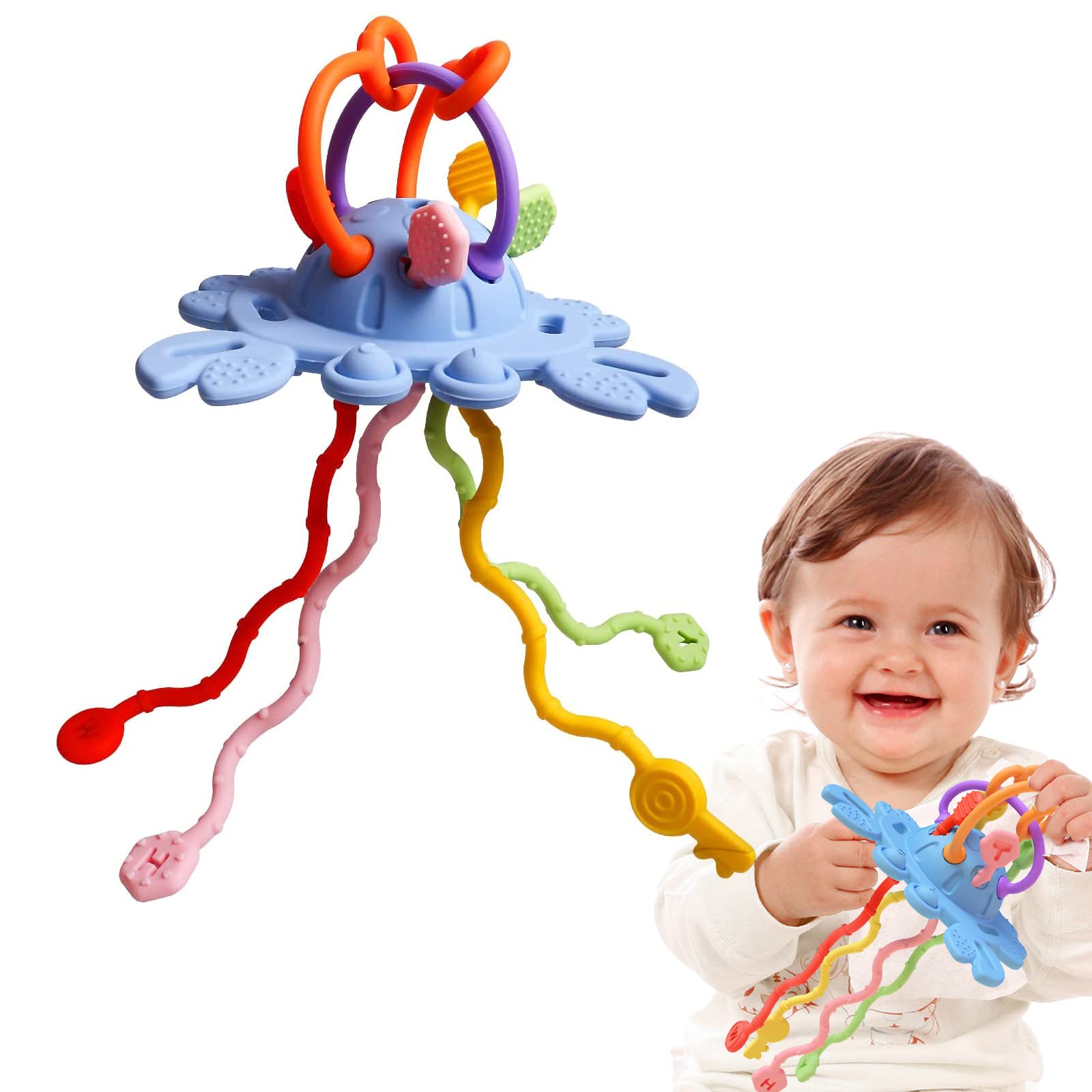 MUAECH Baby Montessori Sensory Toys for 18M+, Food Grade Silicone Pull String Activity Toy, Montessori Pull String Learning Ropes with Simple Bubble&Sliding Balls for Motor Skills, Tactile Stimulation
