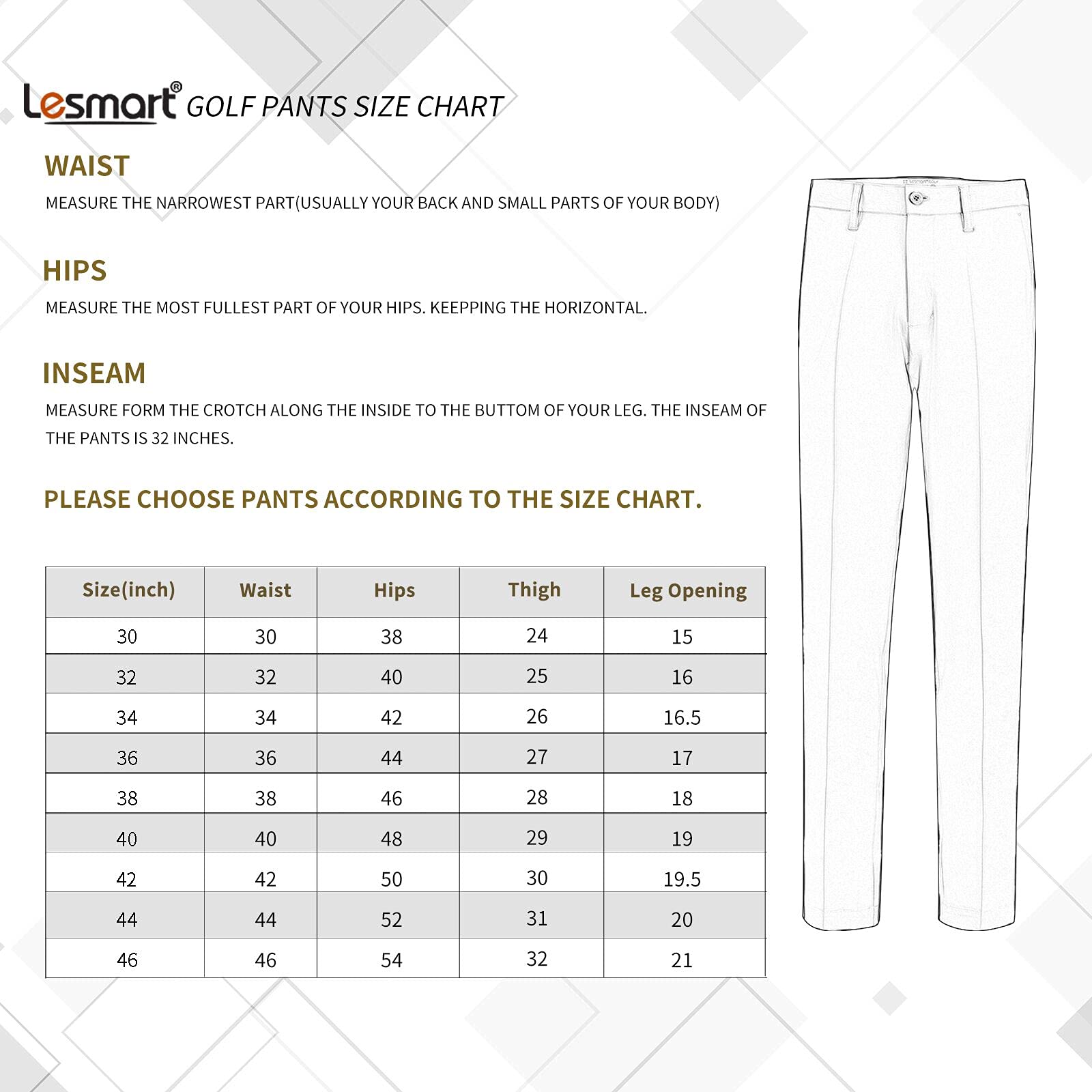 Lesmart Men's Golf Pants Stretch Relaxed Fit Lightweight Breathable Golf Pants with Pockets Light Blue Plaid 36W×32L