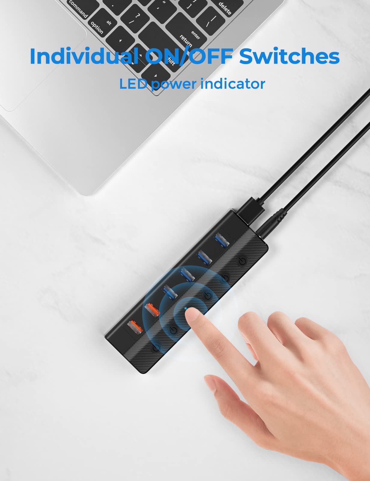 Powered USB 3.0 Hub, LURMMUE 6-Port USB Hub (4*USB 3.0 Data Ports and 2*QC 3.0 Charging Ports) with Individual On/Off Switches, 12V/4A Power Adapter for Mac, PC, Laptop, Computer