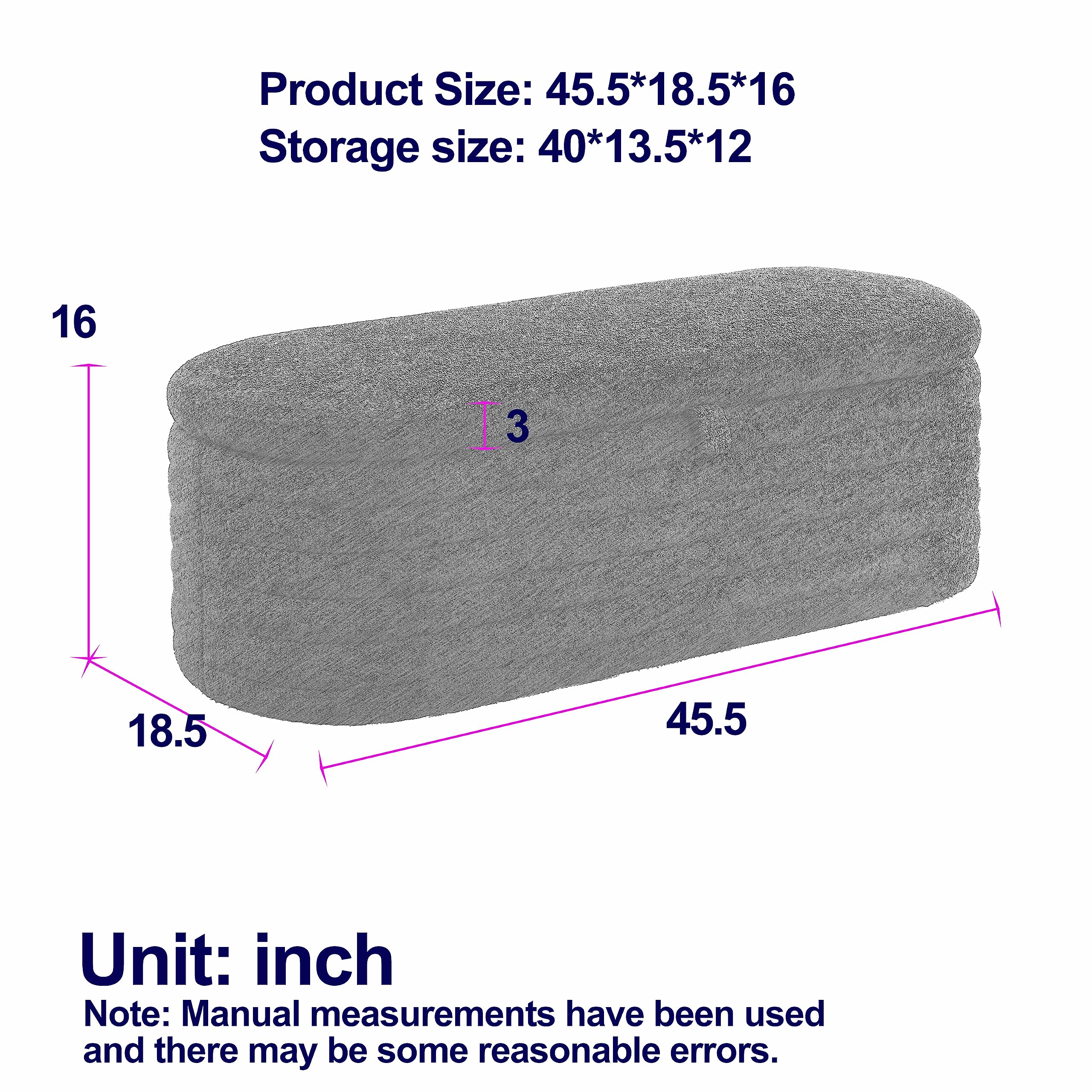 IMGDD 45.5 inches Storage Ottoman Bench Upholstered Fabric Storage Bench End of Bed Stool with Safety Hinge for Bedroom, Living Room, Entryway (White)