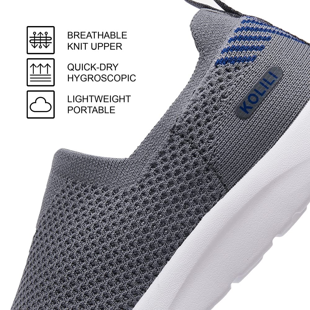 KOLILI Women's Walking Shoes Sock Sneakers Slip on Mesh Comfortable Running Shoes for Gym Travel Work, Dark Gray, US 7