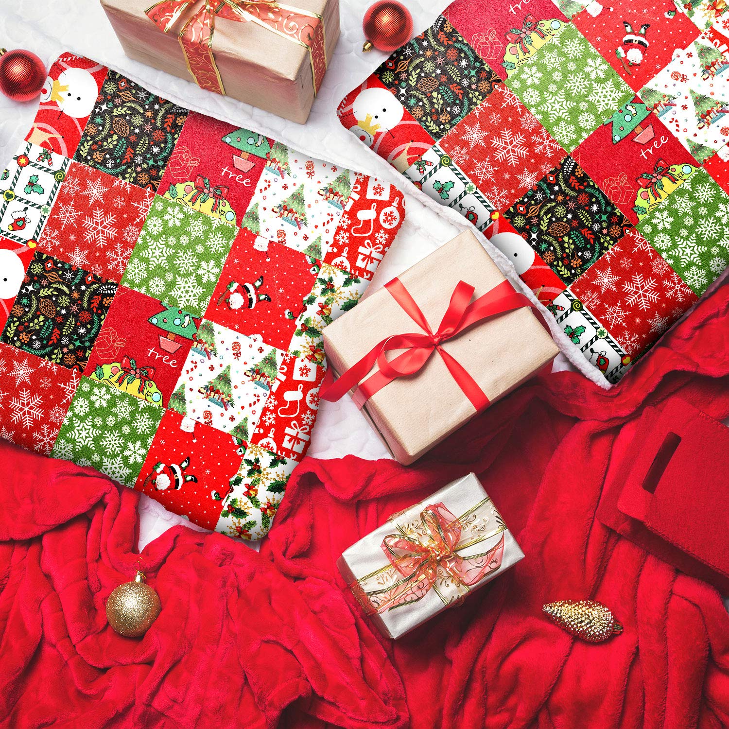 Irenare 50 Pieces Christmas Cotton Fabric Square Quilting Fabric Squares Bundle Sewing Quilting Craft 10 Different Christmas Patterns Patchwork for DIY Christmas Sewing (5 x 5 Inch)