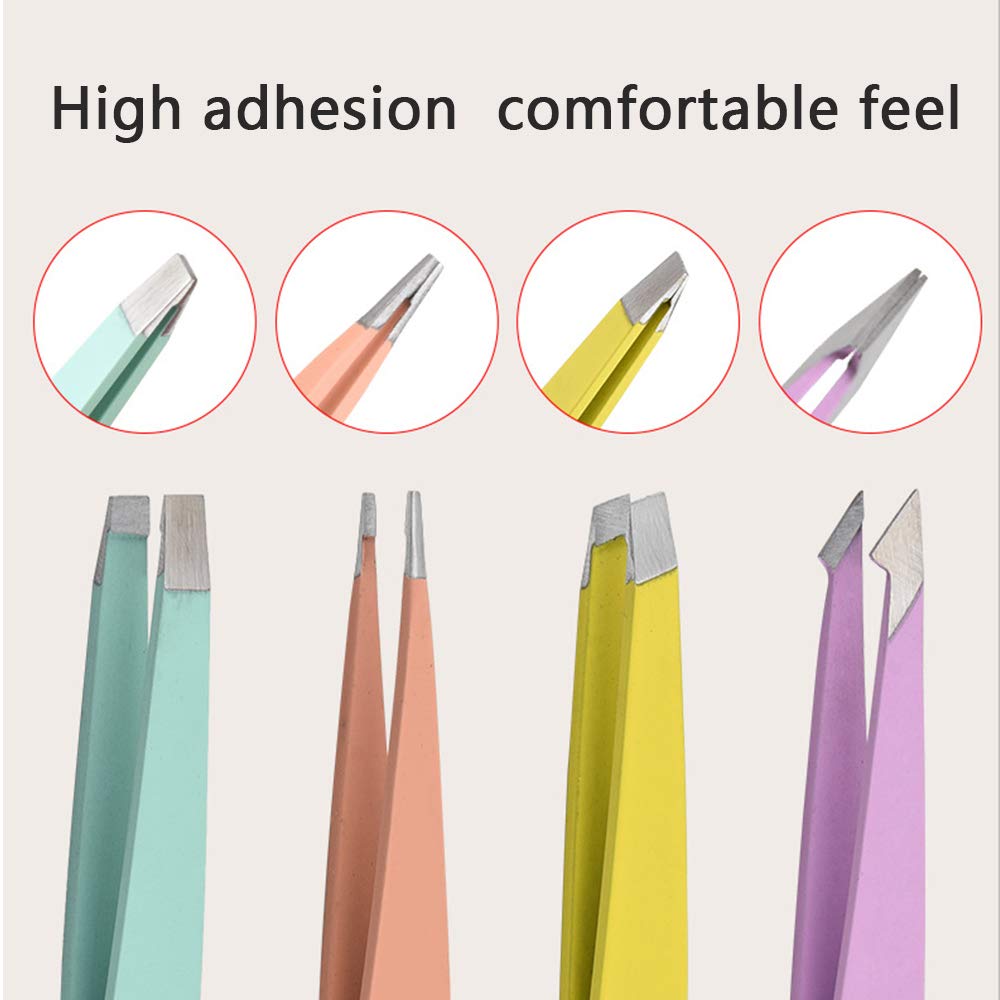 JEPOZRA Tweezers Set 5pcs-Professional Stainless Steel Tweezers with Curved Scissors, Slant, Angled and Pointed tweezers, for Eyebrows, Splinter & Ingrown Hair Removal
