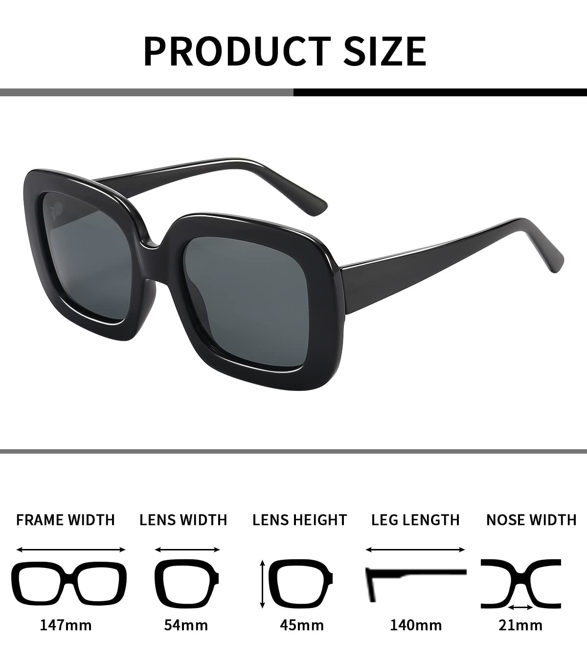 Oversized Polarized Sunglasses Square Shades: Trendy Large Big Ladies Sun Glasses - Luxury Vintage Black Sunglasses UV Protection
