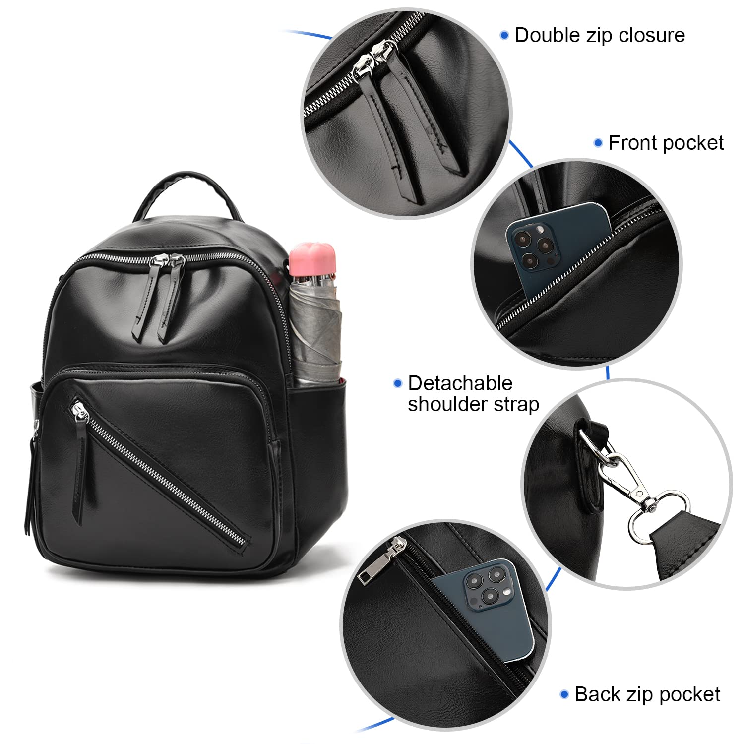 KUANG! Women Pu Leather Backpack Rucksack Travel Shoulder Handbag for Backpack Bags Casual Daypack