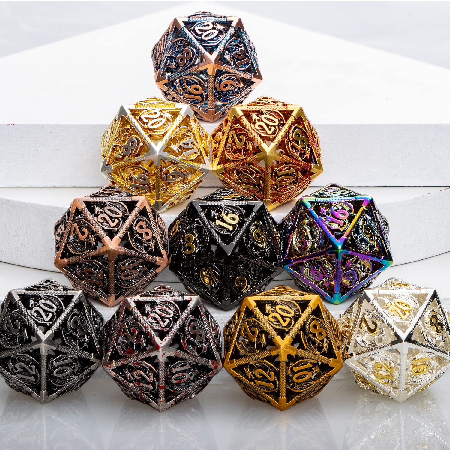 ORIFANTOU Hollow Metal Dice Set Gold Black DND Dice with Gift Box, 7PCS D and D Dice Role Playing Game Dungeons and Dragons RPG Polyhedral Dice Cool D&D Dice Set