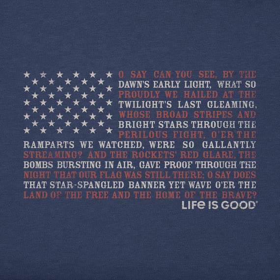 Life is Good. Men's Star Spangled Banner Flag LS Crusher Tee, Darkest Blue, Large