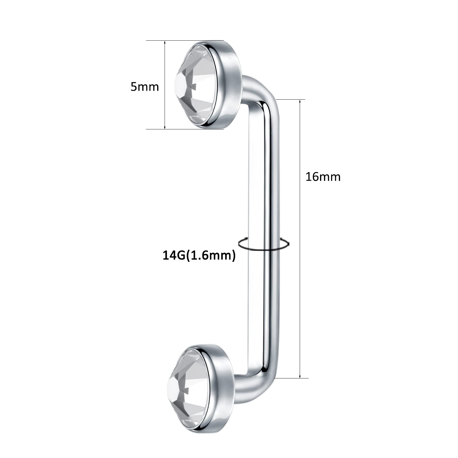 Oveta Titanium G23 Dermal Anchors Tops and Bases 14G Crystal Micro Dermal Anchors Internally Threaded Replacement for Women Men 4mm 5mm (16+5+5)