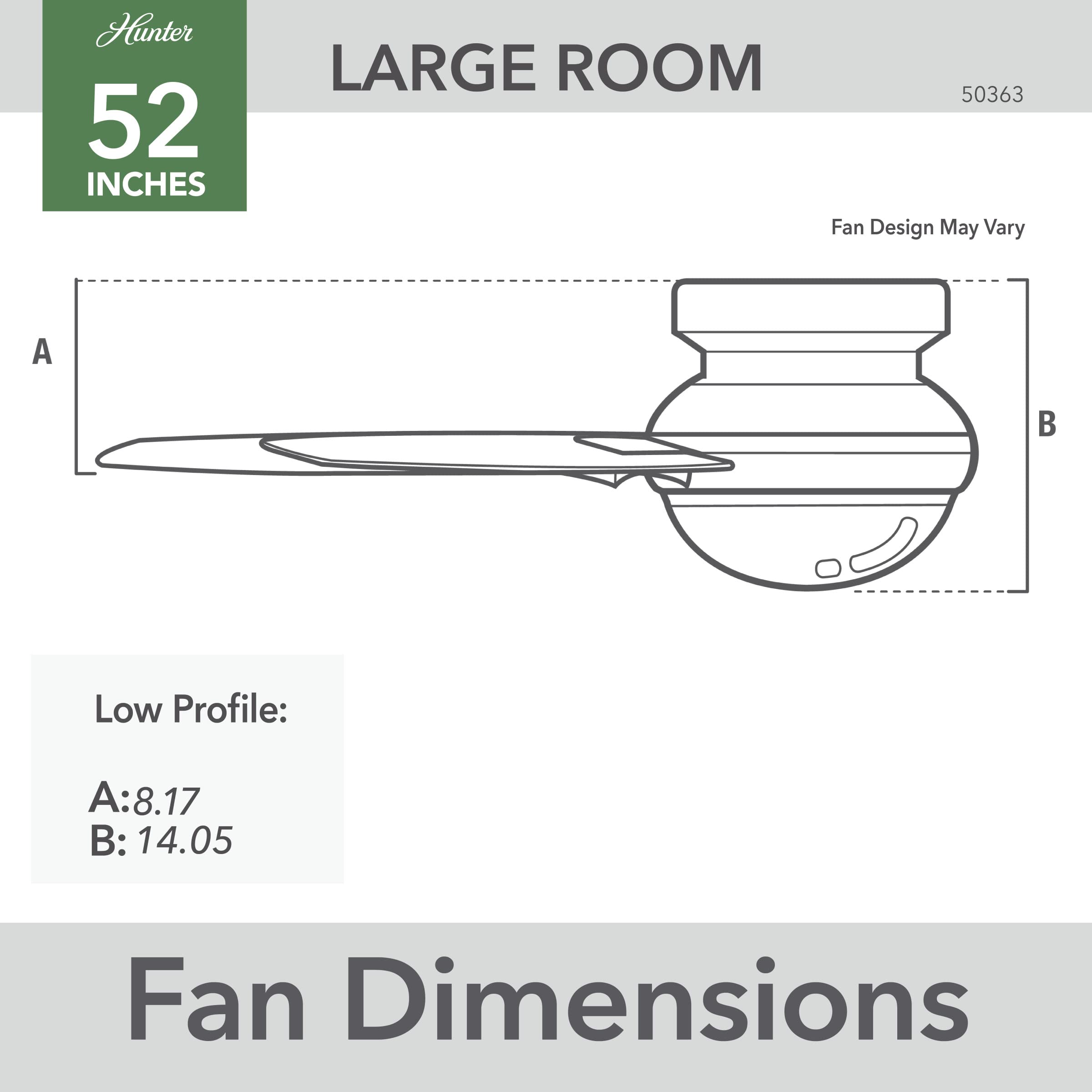 Hunter Fan Company, 50362, 52 inch Timpani Fresh White Low Profile Ceiling Fan with LED Light Kit and Pull Chain