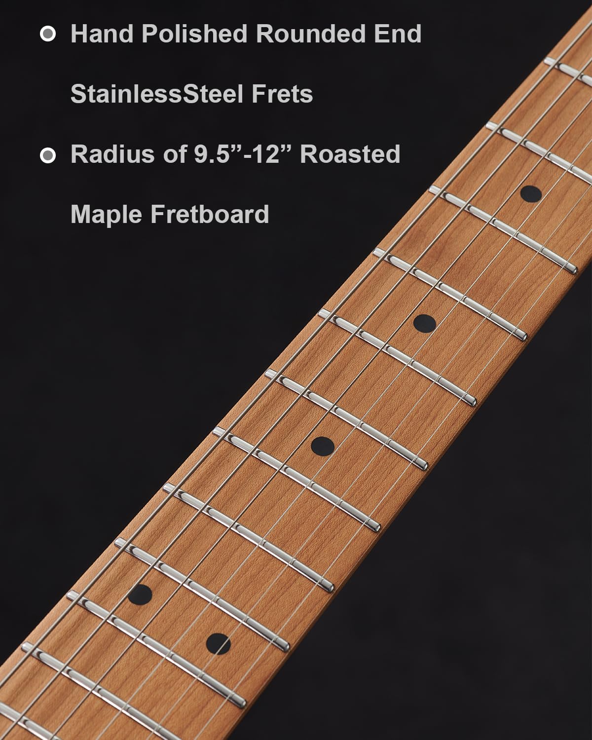 M MUSI Virgo Classic Electric Guitar, Roasted Maple Compound Fingerboard, Locking Tuners, Rounded End Stainless Steel Frets, Slim C Neck, Contoured Body