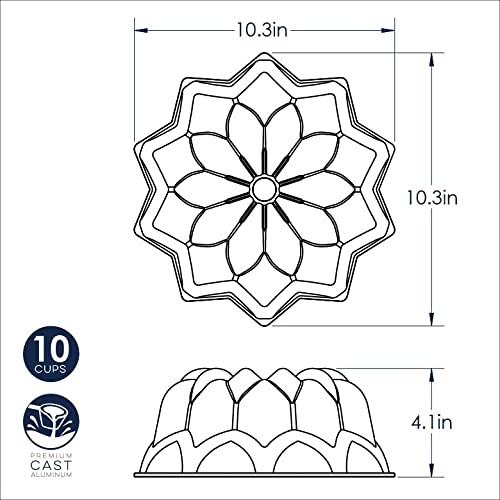 Nordic Ware Vintage Star Bundt Cake Pan, quotL x 9.67"W x 3.9&Quoth, Silver
