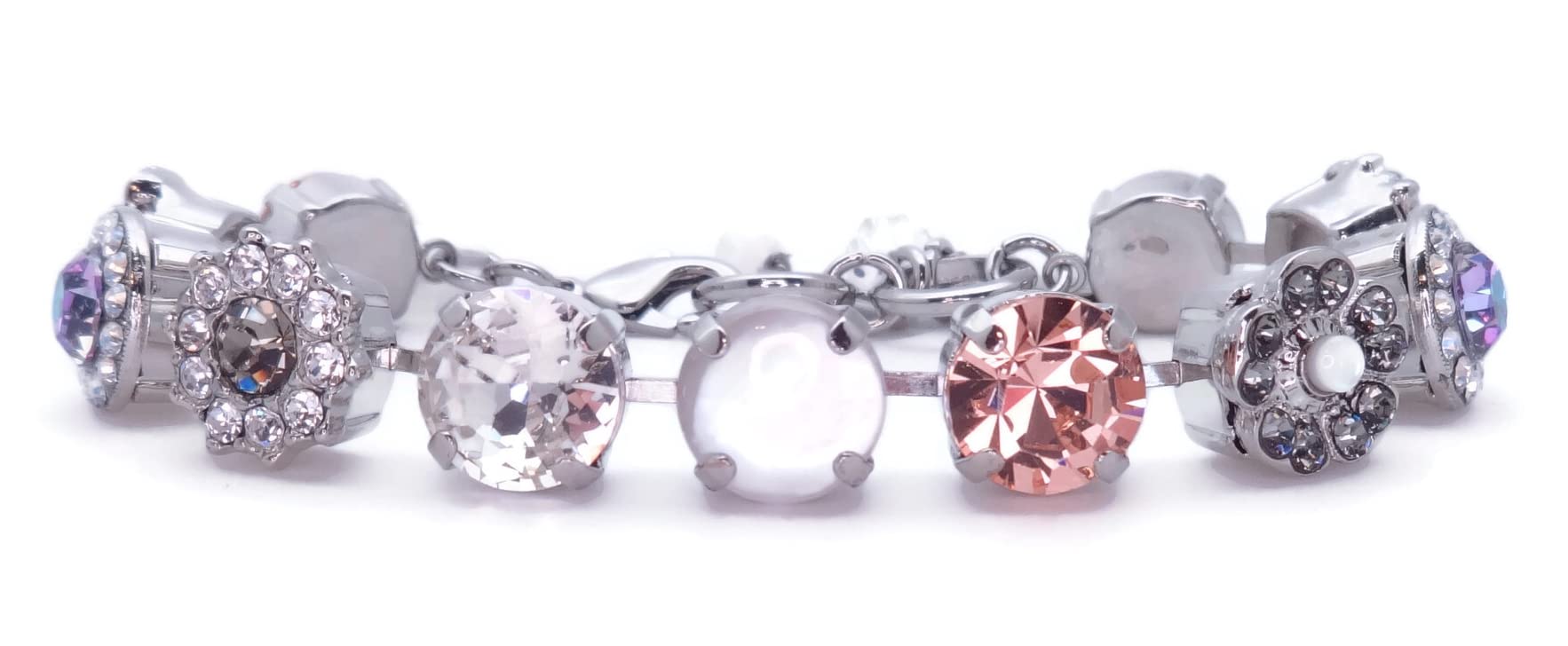 Mariana Ice Queen Silvertone Bracelet Grey White Purple Peach Crystal Mix Flower Mosaic M1154
