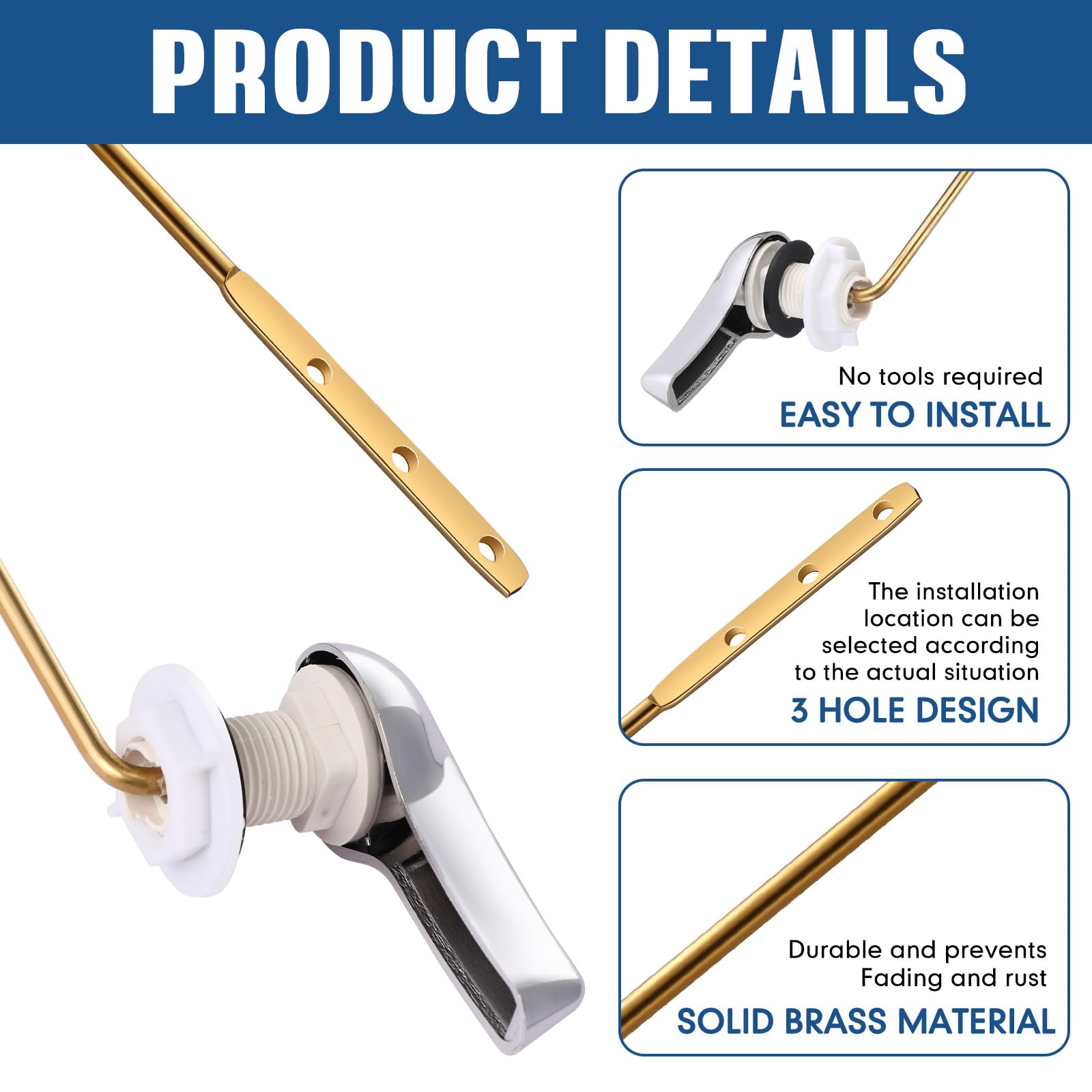 Lasnten 12 Pieces Toilet Handle Lever Flush Replacement, Brass Universal Flush Lever Finish Handle for Most Toilets (Front Mount)
