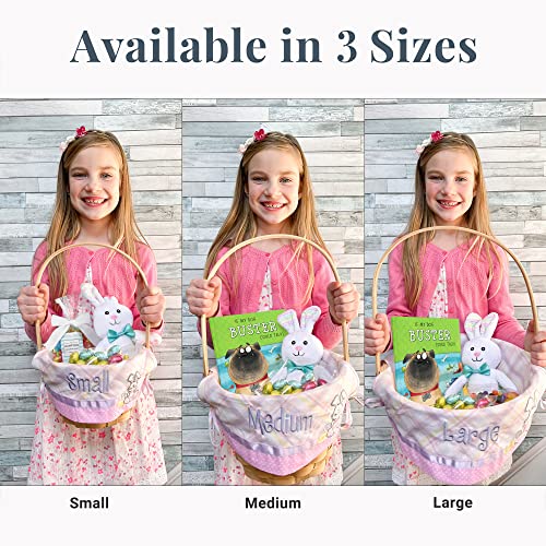 Let's Make Memories Personalized Easter Basket - Create Your Own - Wicker Basket - Embroidered Liner - Medium - Pink Bunny Applique