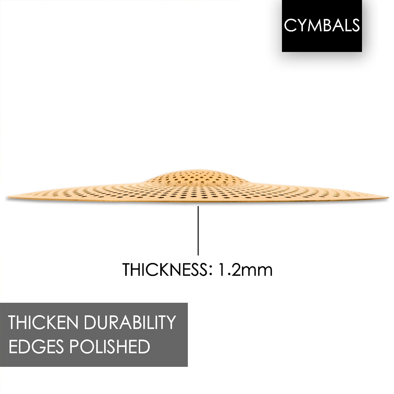 Low Volume Ride Cymbal, 20 inches Practice Ride Cymbal, Quiet Ride Cymbal (20'', Gold)