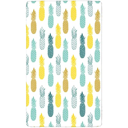 Pineapple Themed Fitted Mini Crib Sheets,Portable Mini Crib Sheets Soft and Breathable Bed Sheets-Baby Sheet for Boys Girls,24โ x38โ,White and Multicolor