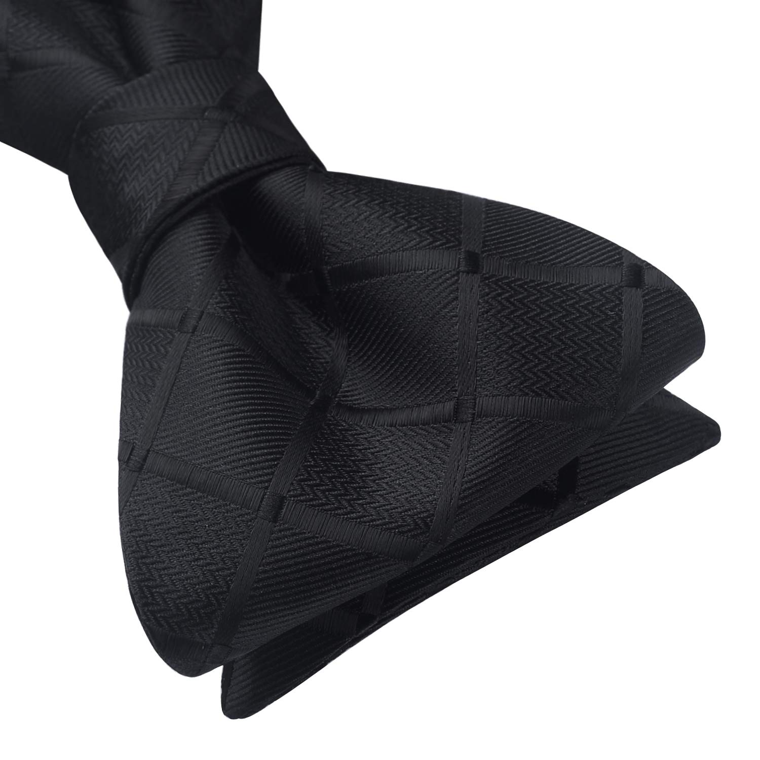 HISDERN Bow Ties for Men Self Tie Black and White Striped Bow Tie with Pocket Square Set Mens Classic Double Sided Woven Tuxedo Bowties for Wedding Party