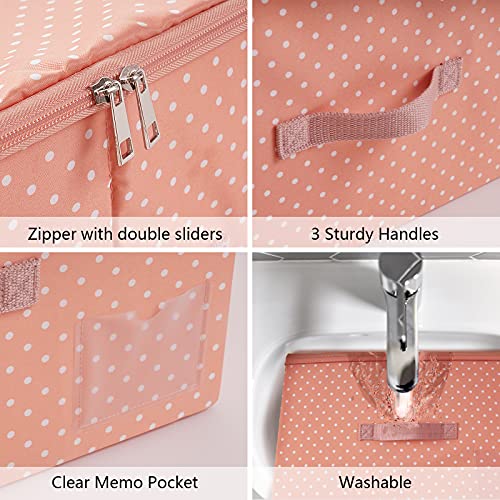 iwill CREATE PRO Big Size Wardrobe Closet Storage Organization Basket with Lid, Washable Hign Density Nylon Fabric, Adjustable Compartment Dividers, Pink