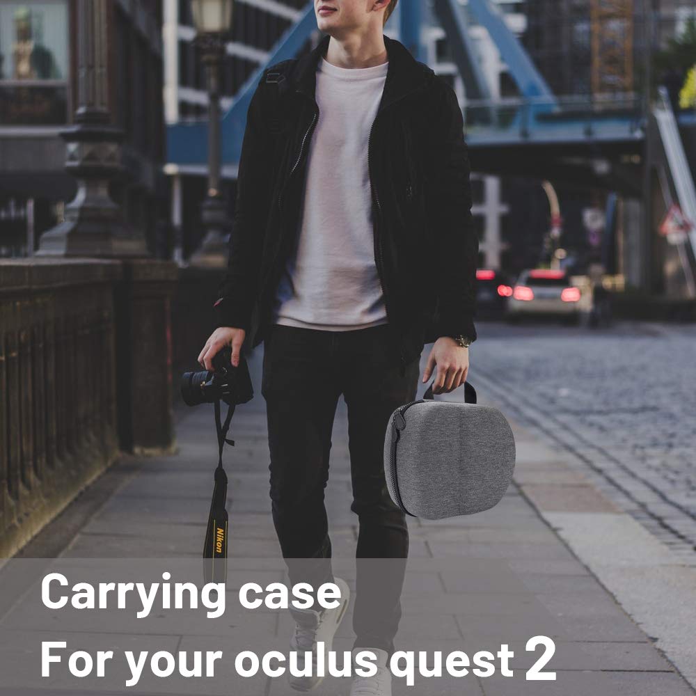 Just E Joy Travel Protective Case for Oculus Quest 2 Headset,Outdoor Shockproof Hard EVA VR Carrying Bag with a Strap Design(Grey)