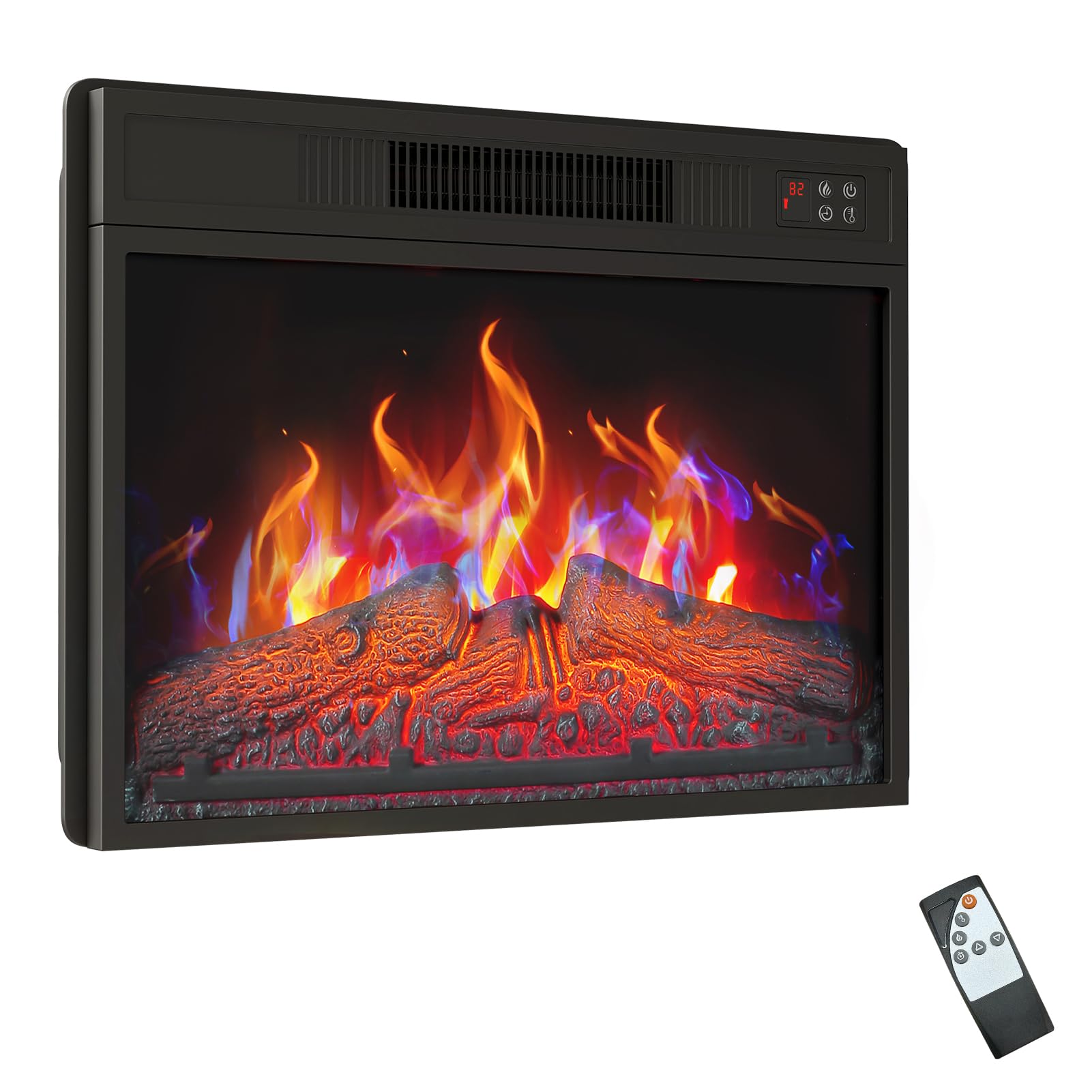 LALAHOO 23” Electric Fireplace Inserts,Recessed or Freestanding Electric Fireplace Heater with 6 Flame Colors,Wall Mounted Fireplace Heaters for Indoor Use,Remote Control & 6H Timer,Black