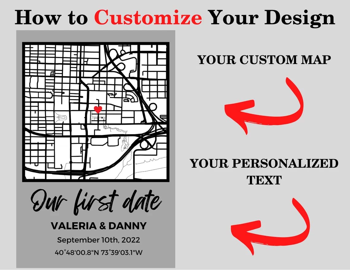 Our First Date Valentines Day Map Plaque - Couple Map, Gift for Her, Acrylic Plaque Couple Gift, Custom Locaiton, Valentines Day Gift, Couples Gift, Gifts for Wife and Husband