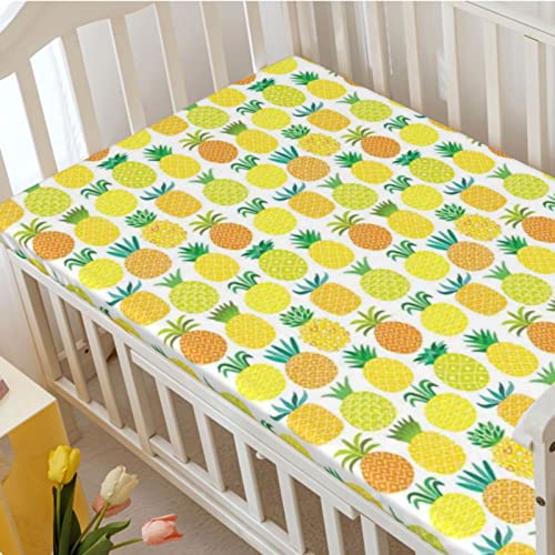 Pineapple Themed Fitted Mini Crib Sheets,Portable Mini Crib Sheets Soft & Stretchy Fitted Crib Sheet-Baby Crib Sheets for Girl or Boy,24β x38β,Multicolor