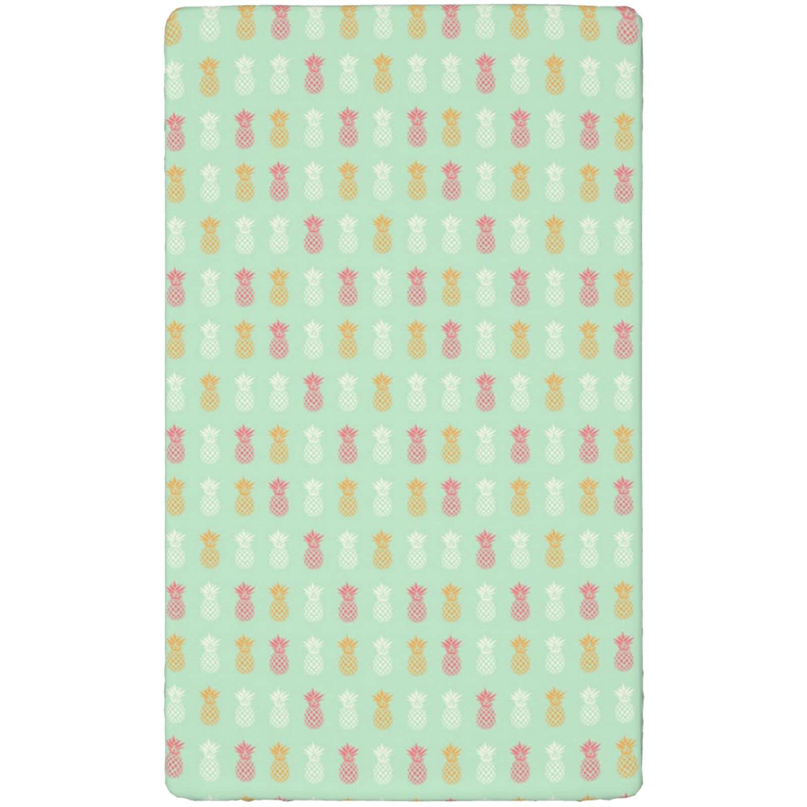 Pineapple Themed Fitted Mini Crib Sheets,Portable Mini Crib Sheets Toddler Bed Mattress Sheets-Crib Mattress Sheet or Toddler Bed Sheet,24“ x38“,Almond Green Multicolor