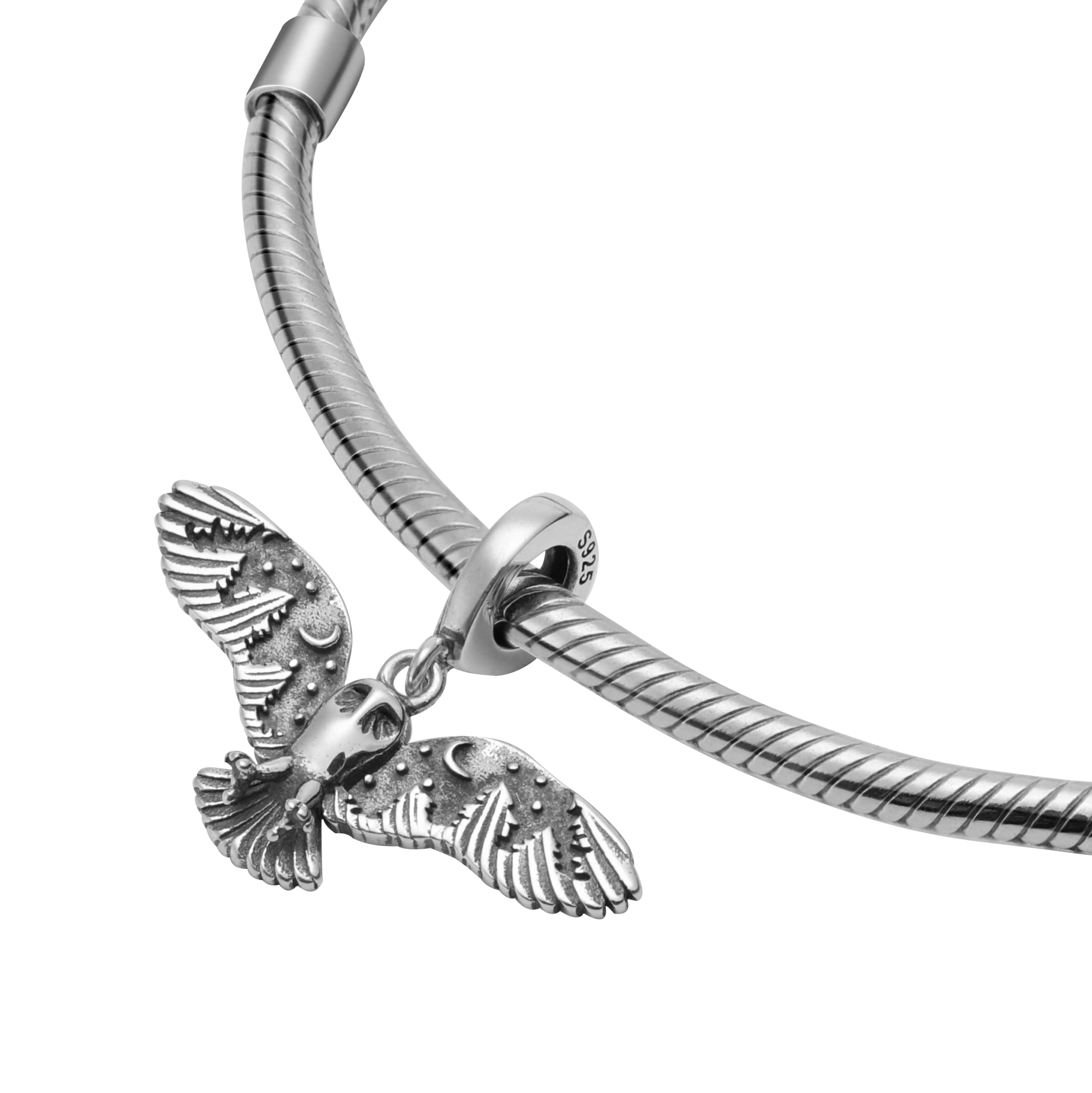 Owl Forest Whisper Witch Mountain Moon Gothic 925 Sterling Silver Charm Bead For Pandora & Similar Charm Bracelets or Necklaces