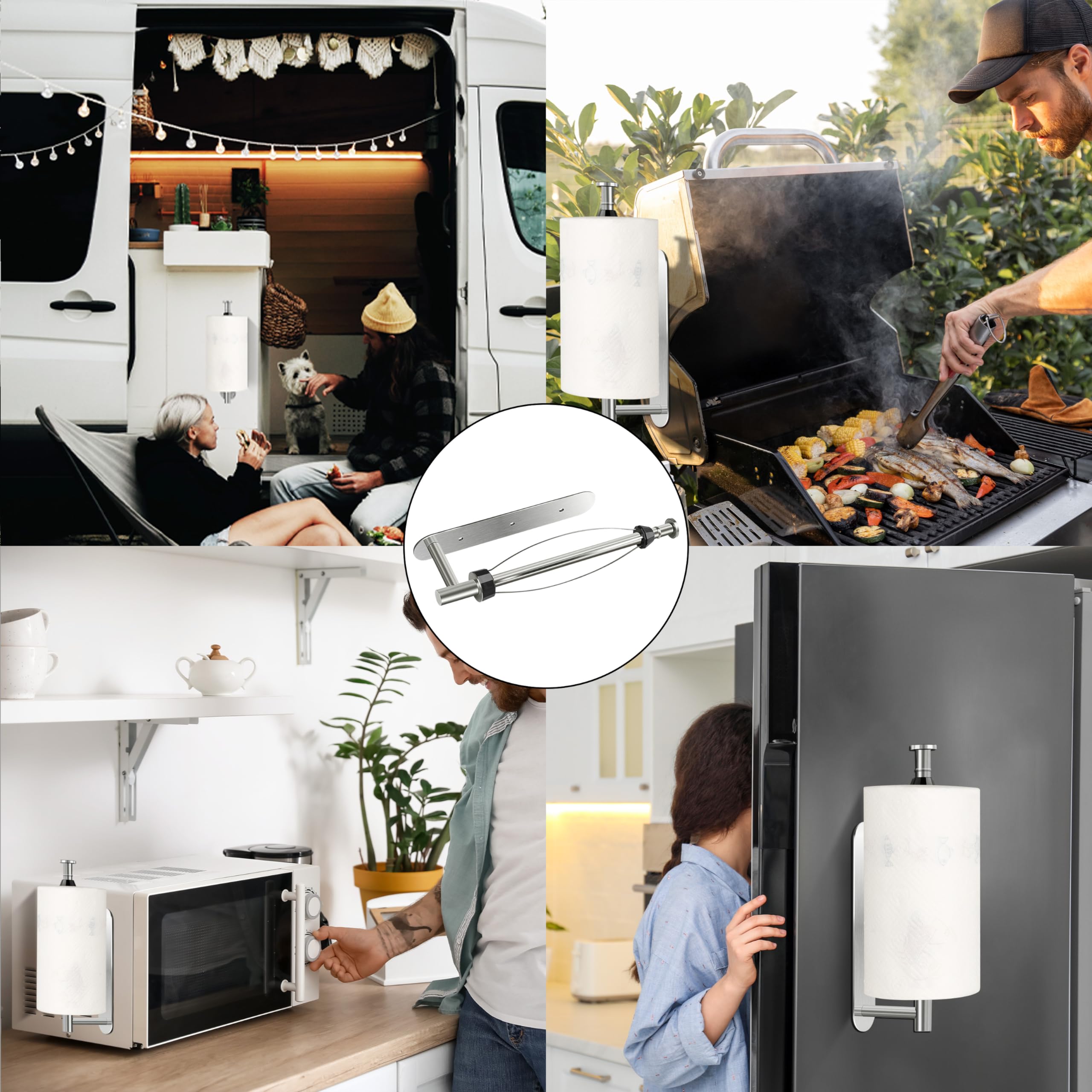 KIHOGEM Magnetic Paper Towel Holder, One Hand Operable Paper Towel Holder Wall Mount with Strong Magnetic Backing and Self-Adhesive for Kitchen Refrigerator RVs Grill Garage(Silver)