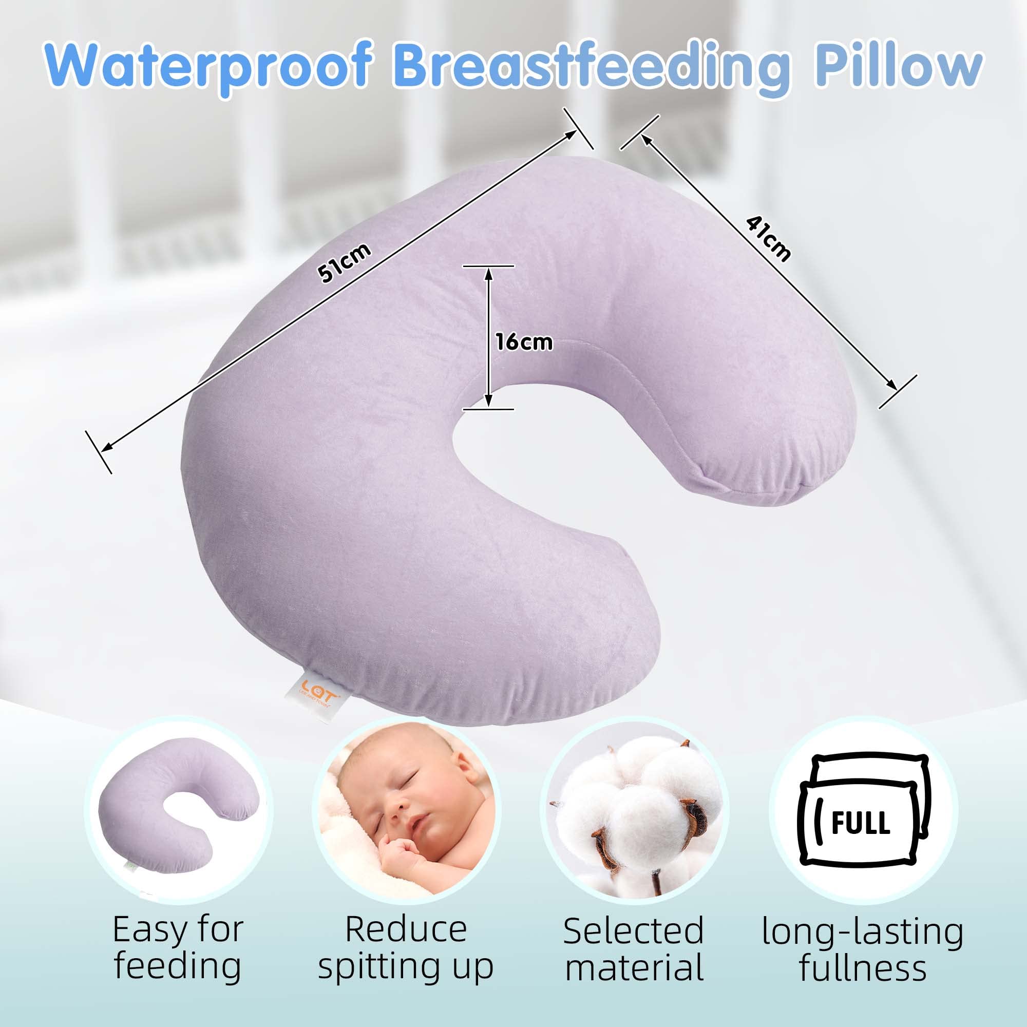 LAT Waterproof Nursing Pillow and Positioner, Breastfeeding Pillow for Mom,Newborn Infant Soft Cotton Feeding Cushion for Boys and Girls(Pink)
