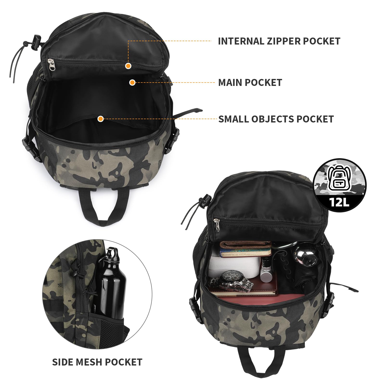 HUNTVP 10L/20L Mini Daypack Military MOLLE Backpack Rucksack Gear Tactical Assault Pack Bag for Hunting Camping Trekking