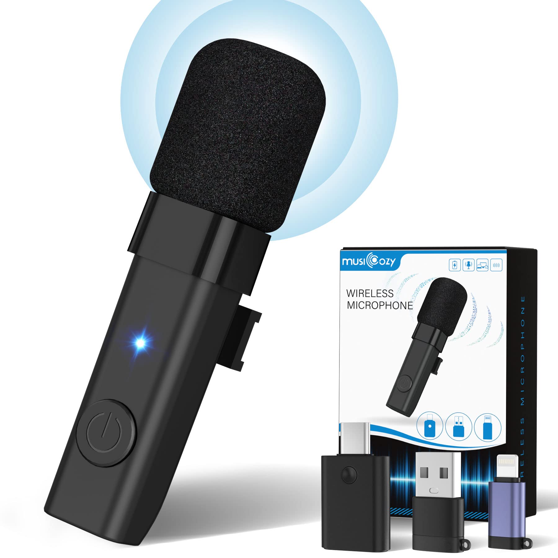 MUSICOZY Wireless Lavalier Microphone, Mini Mic for iPhone iPad, Android, PC Devices, Lapel Clip-on Microphone for Video Recording, YouTube, Facebook Live Stream, Noise Reduction Auto-Sync