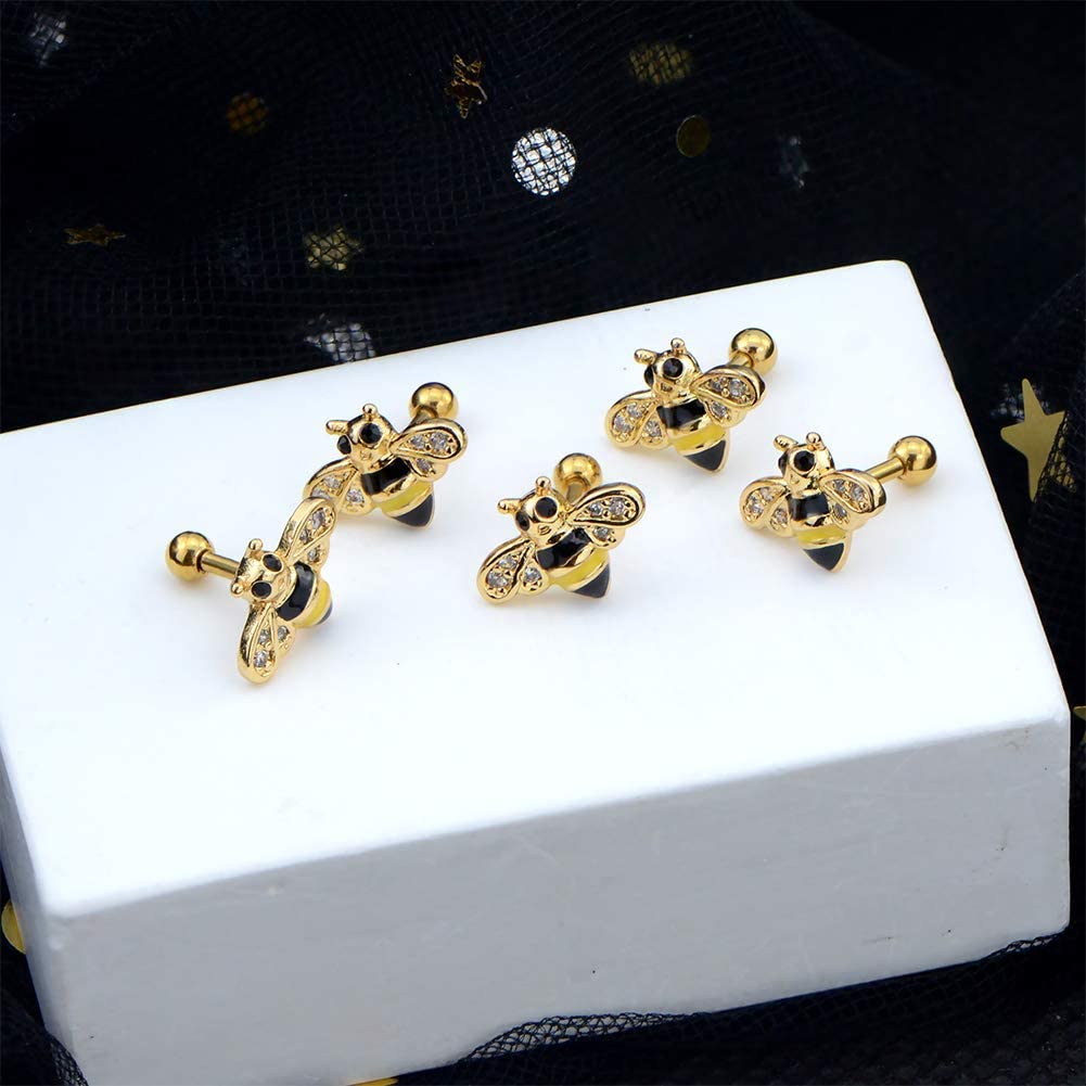 Jewseen Helix Earring 16g Tragus Piercing Sparkling CZ Bee Design Conch Earring Cartilage Earring Body Jewelry