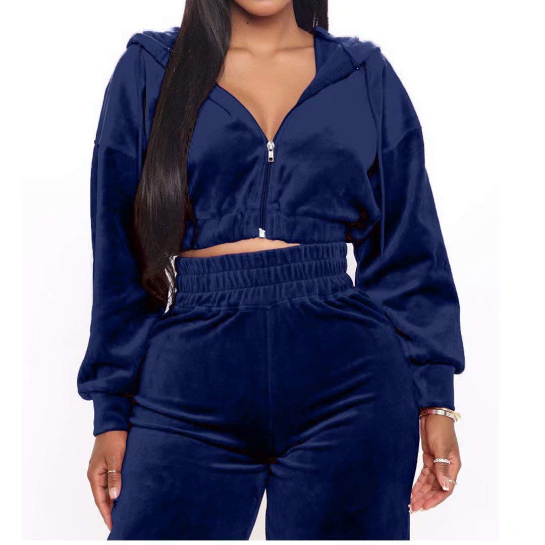 IyMoo Women's Solid Velvet Sweatsuit Set Hoodie and Pants Sport Suits Tracksuits Pink S