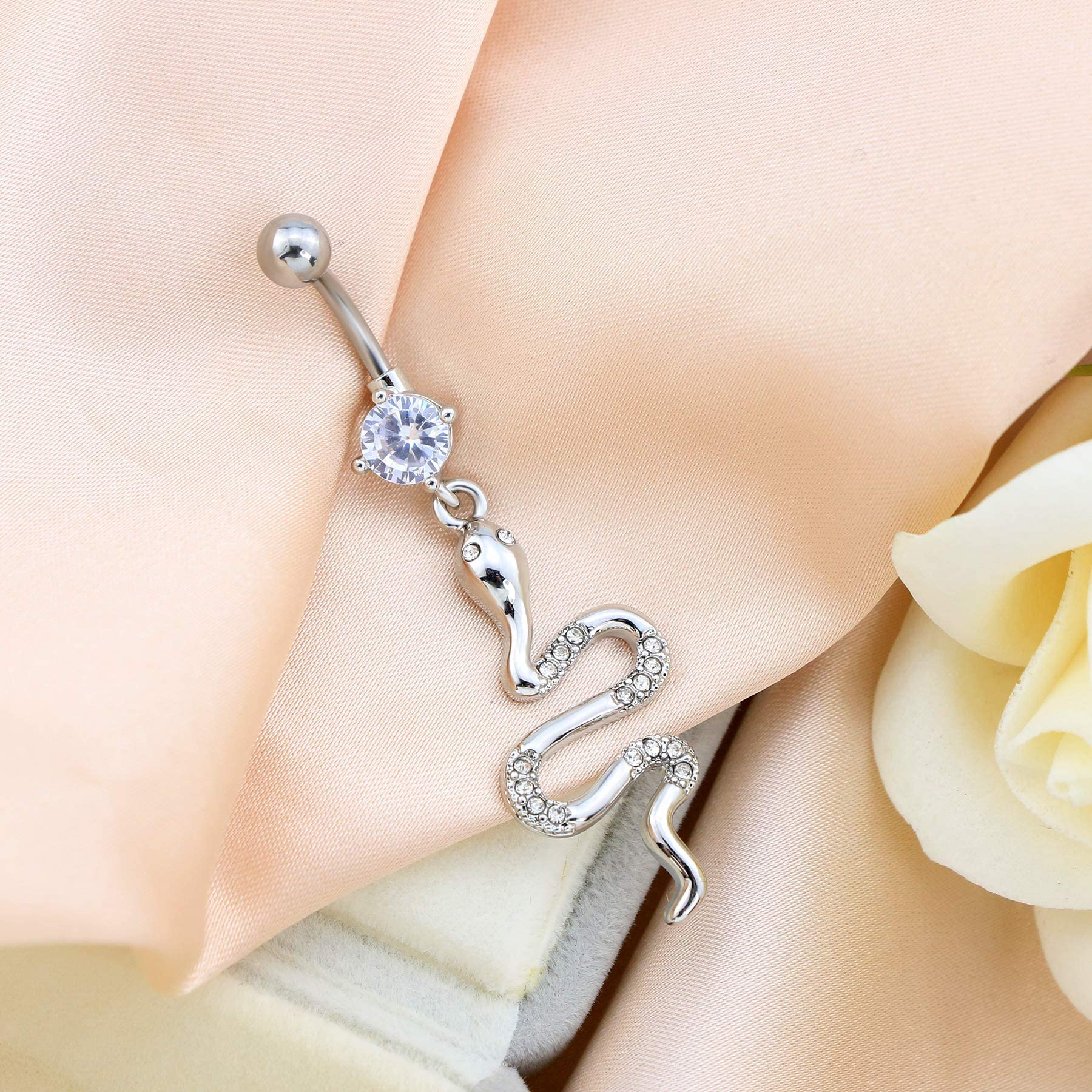 Jewseen Snake Belly Button Rings Sparkling CZ Dangle Navel Rings 14g Belly Bar Body Piercing Jewelry