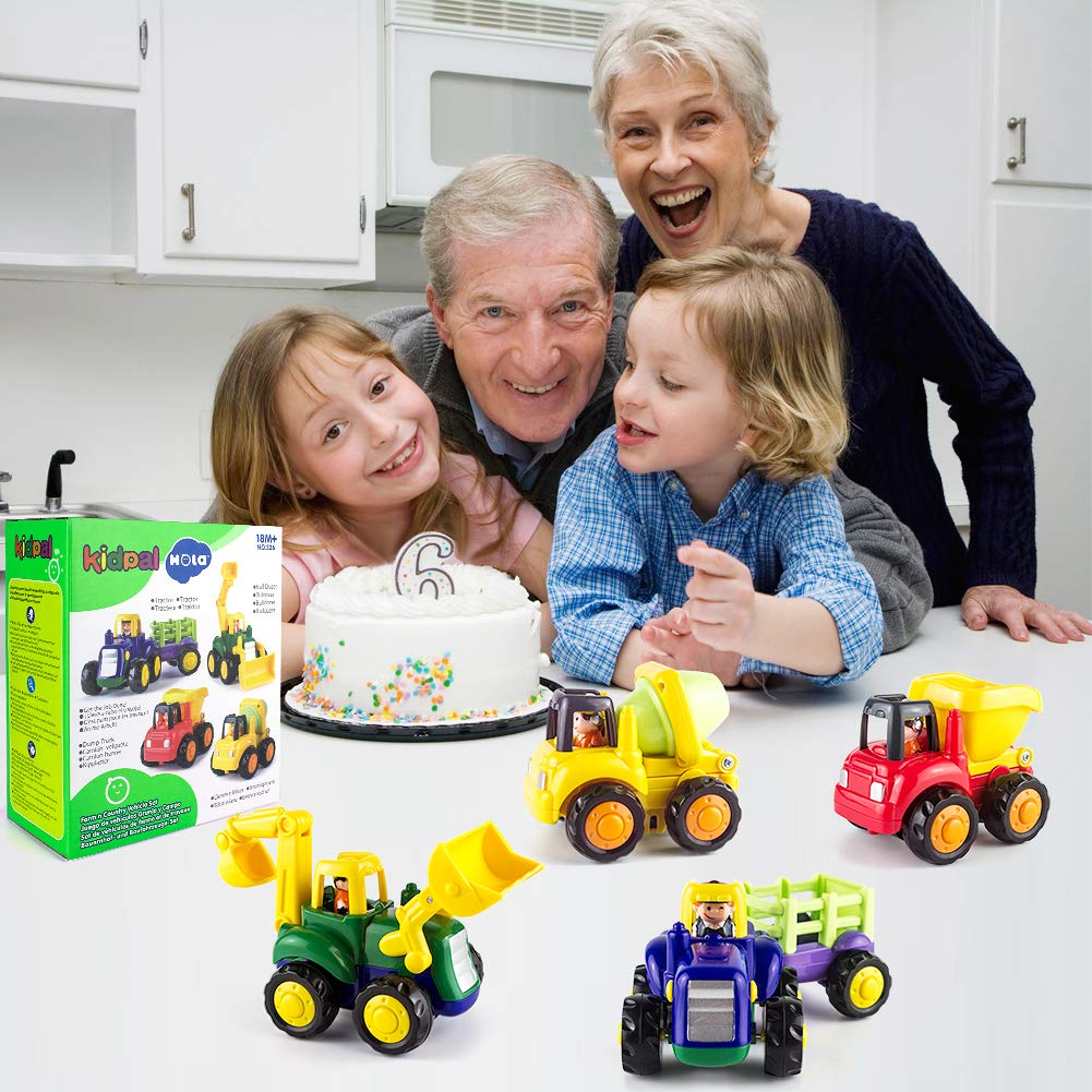Kidpal Car Toys for 1 2 3 Year Old Boy & Girl, 4 Sets Tractor Toddler Car Toy (B)