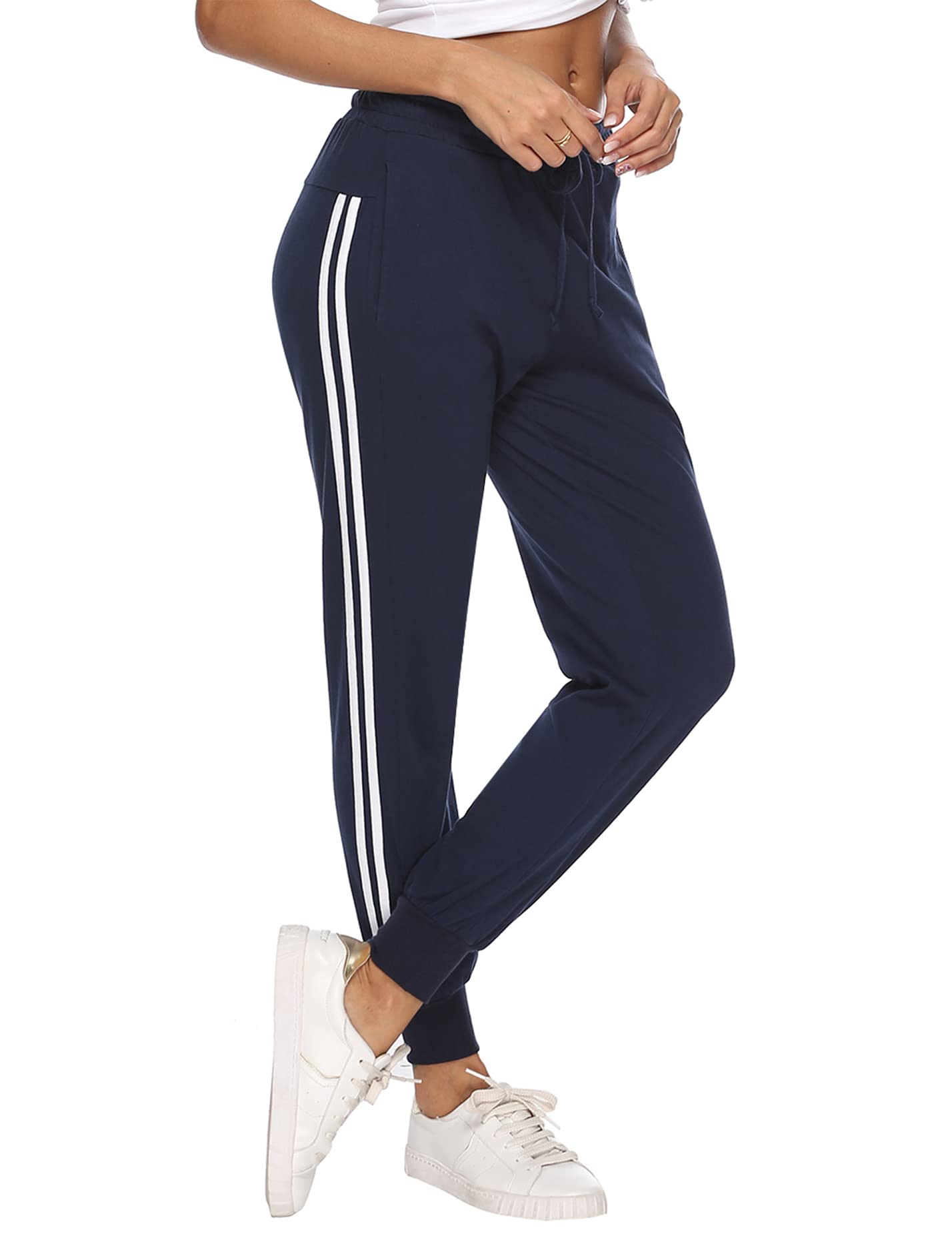 Kvswiu Womens Cotton Jogger Sweatpants Drawstring Workout Yoga Lounge Pants with Pockets Blue