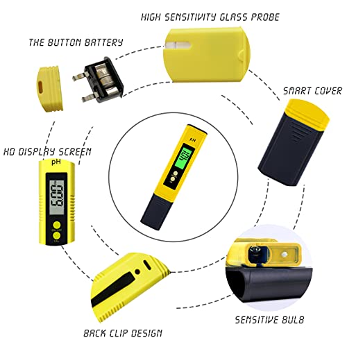 MEKBOK Hydroponics pH Meter Digital PH Test Pen 0.01 high-Precision Thermometer, Measuring Instrument and Thermometer, Suitable for hydroponics, Home Drinking and Aquarium