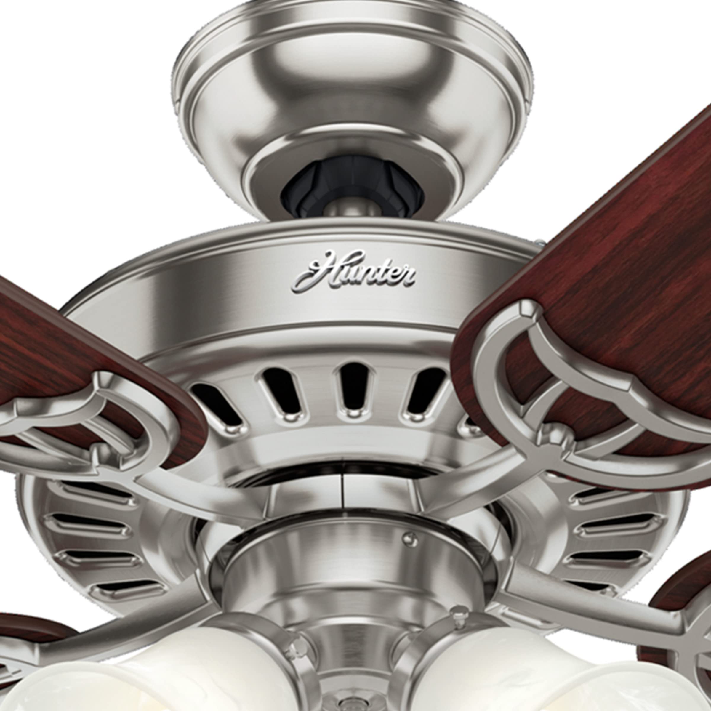 Hunter Fan Company 53063 Studio Series 52 Inch Ceiling Fan with 4 Covered Energy Efficient LED Lights and Pull Chain Control, Antique Brass, 52
