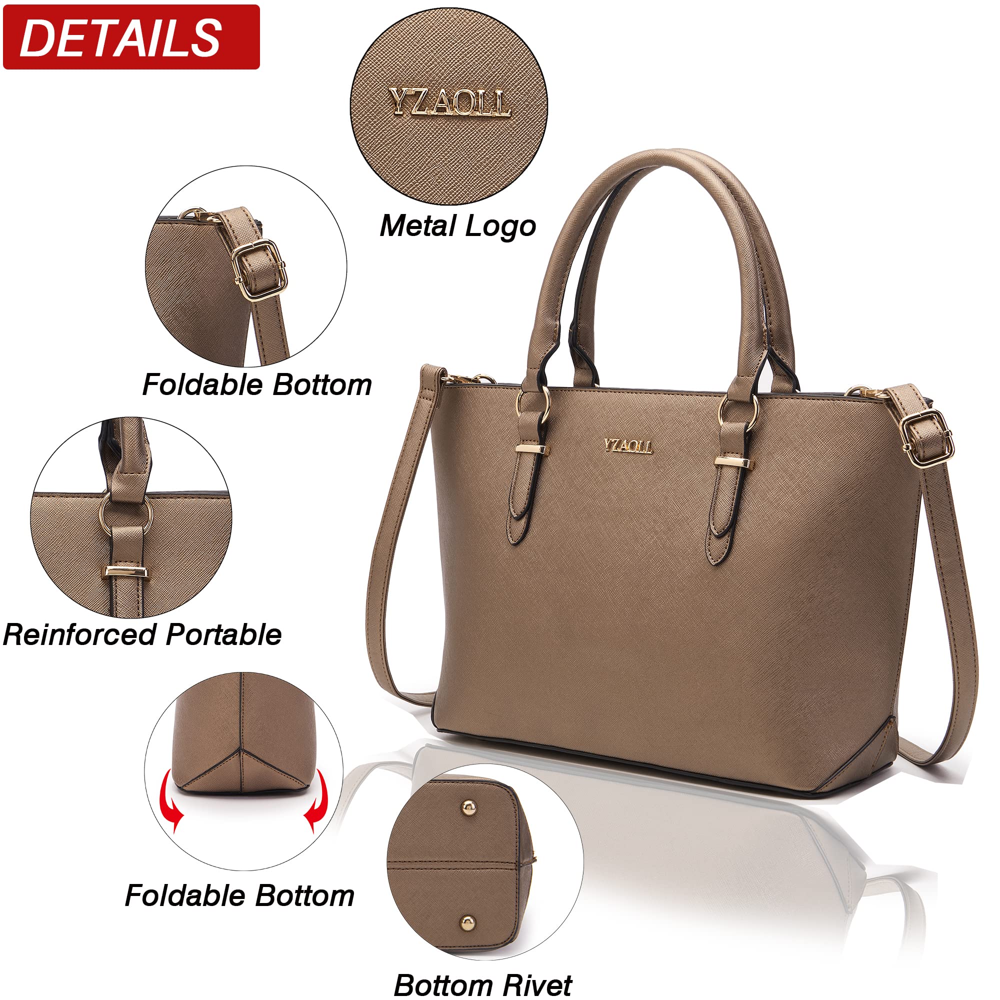 Large Totes Purses for Women Crossbody Satchel Bags Artificial Leather Women's Top-Handle Handbags,Bronze