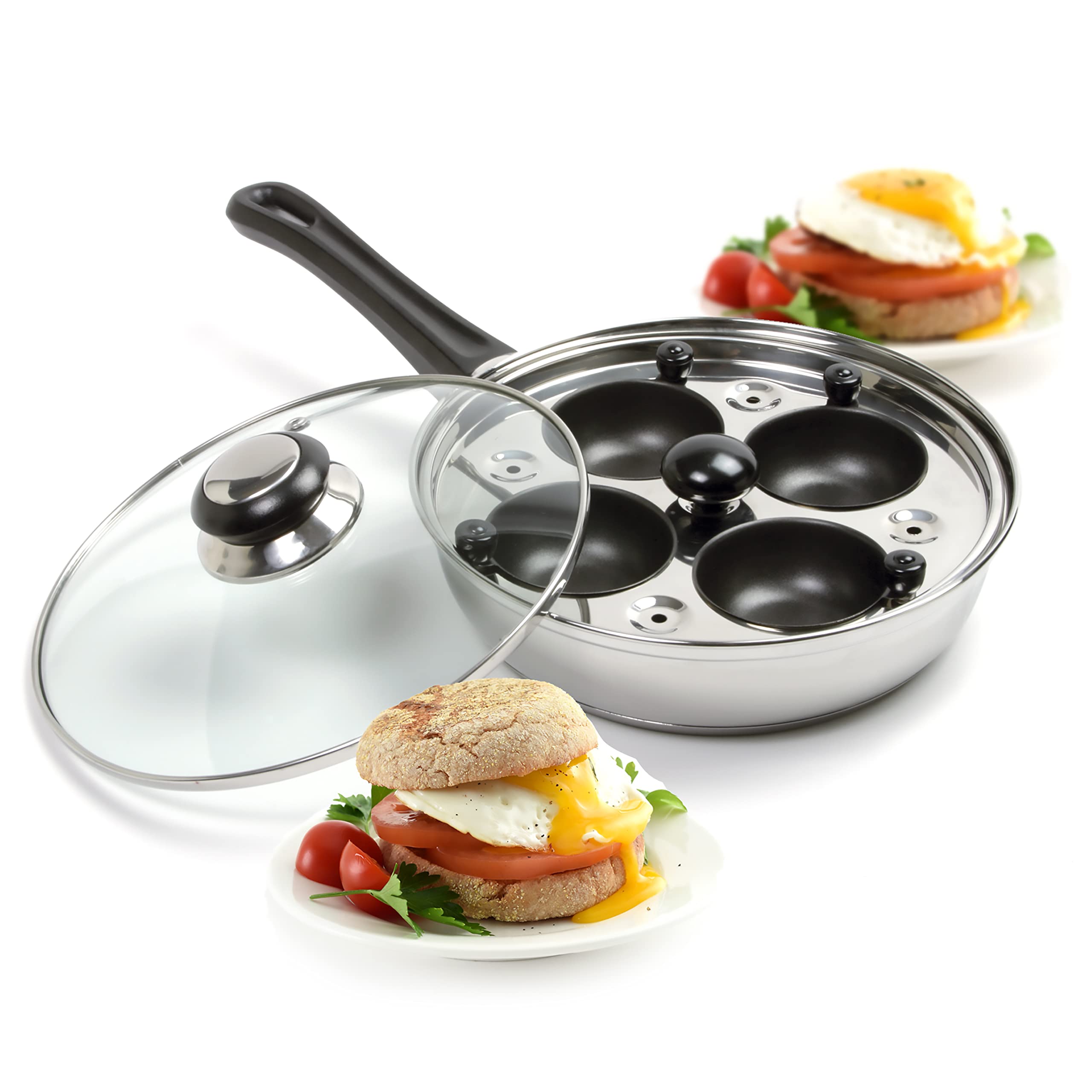 Norpro 8.5 Inch Skillet Set with Removable 4 Egg Poacher, 8 IN, as shown