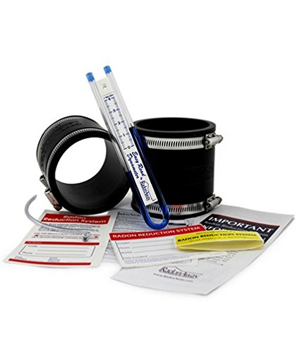 RadonAway GP501 Radon Fan & Install kit: Two 3"x3" Black Couplings & U-Tube Vacuum Gauge & Radon System Labels