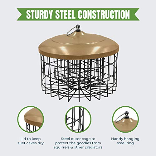 MEKKAPRO Bird Feeder Squirrel Proof with Hanging Metal Roof, Bird Feeder for Outside Wild Birds, Two Suet Capacity, Very Adaptable and Easy to Use Wild Bird Feeder, Caged Design