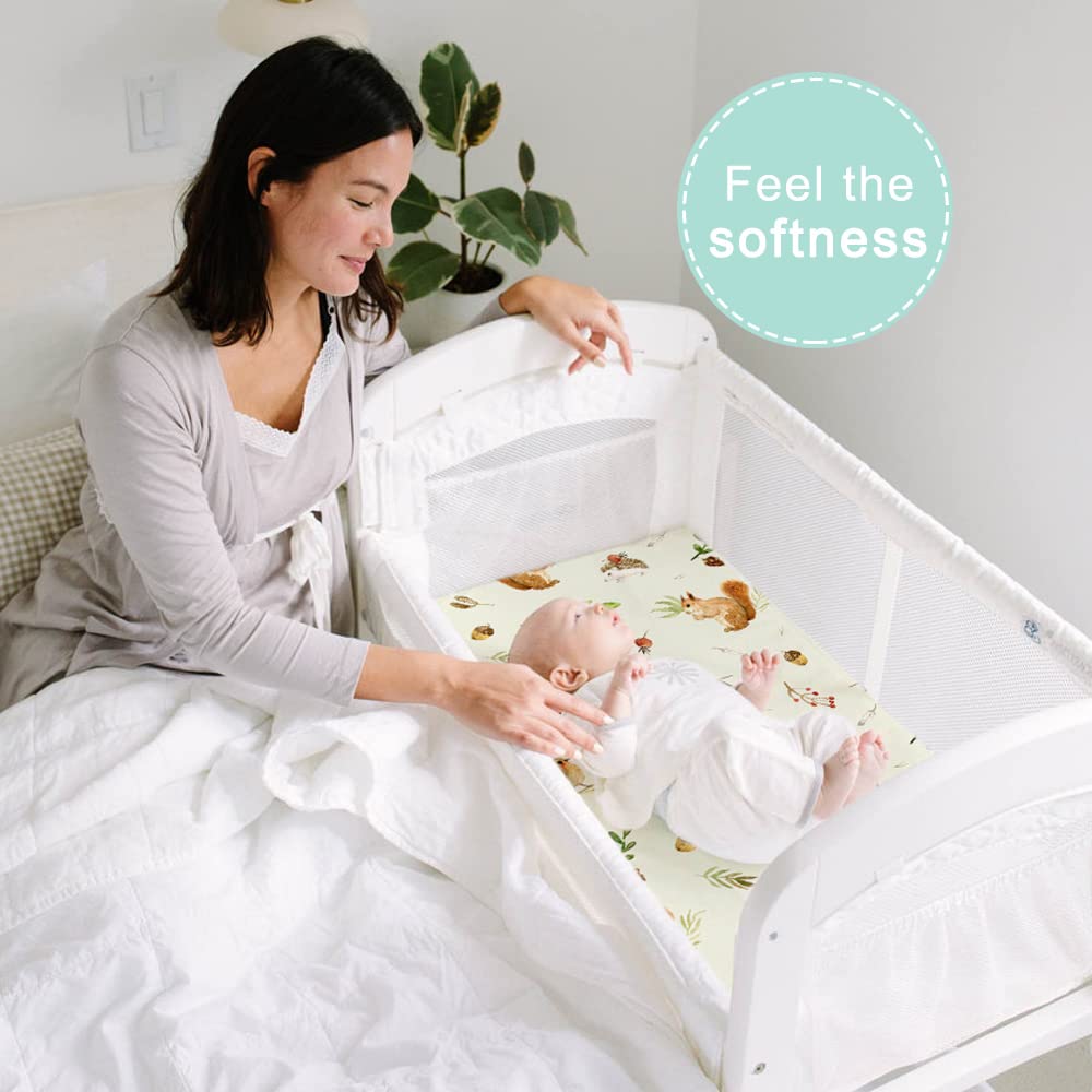 Pack n Play Stretchy Fitted Playard Sheet Set BROLEX 2 Pack Portable Mini Crib Sheets,Convertible Playard Mattress Cover,Ultra Soft Material,Squirrel Mushroom