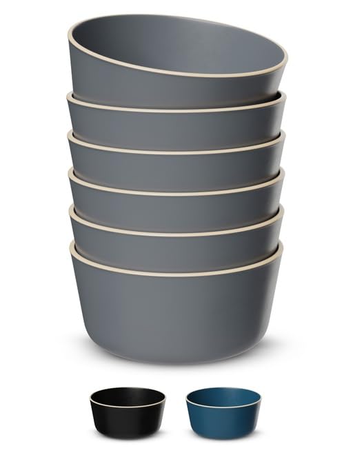 KooK Ceramic Soup Bowls, For Cereal, Rice, Pasta and Dessert, Dishwasher and Microwave Safe, 6 Inch, Stoneware, 25 oz, Set of 6, Grey, Nordic CollectionâŚ