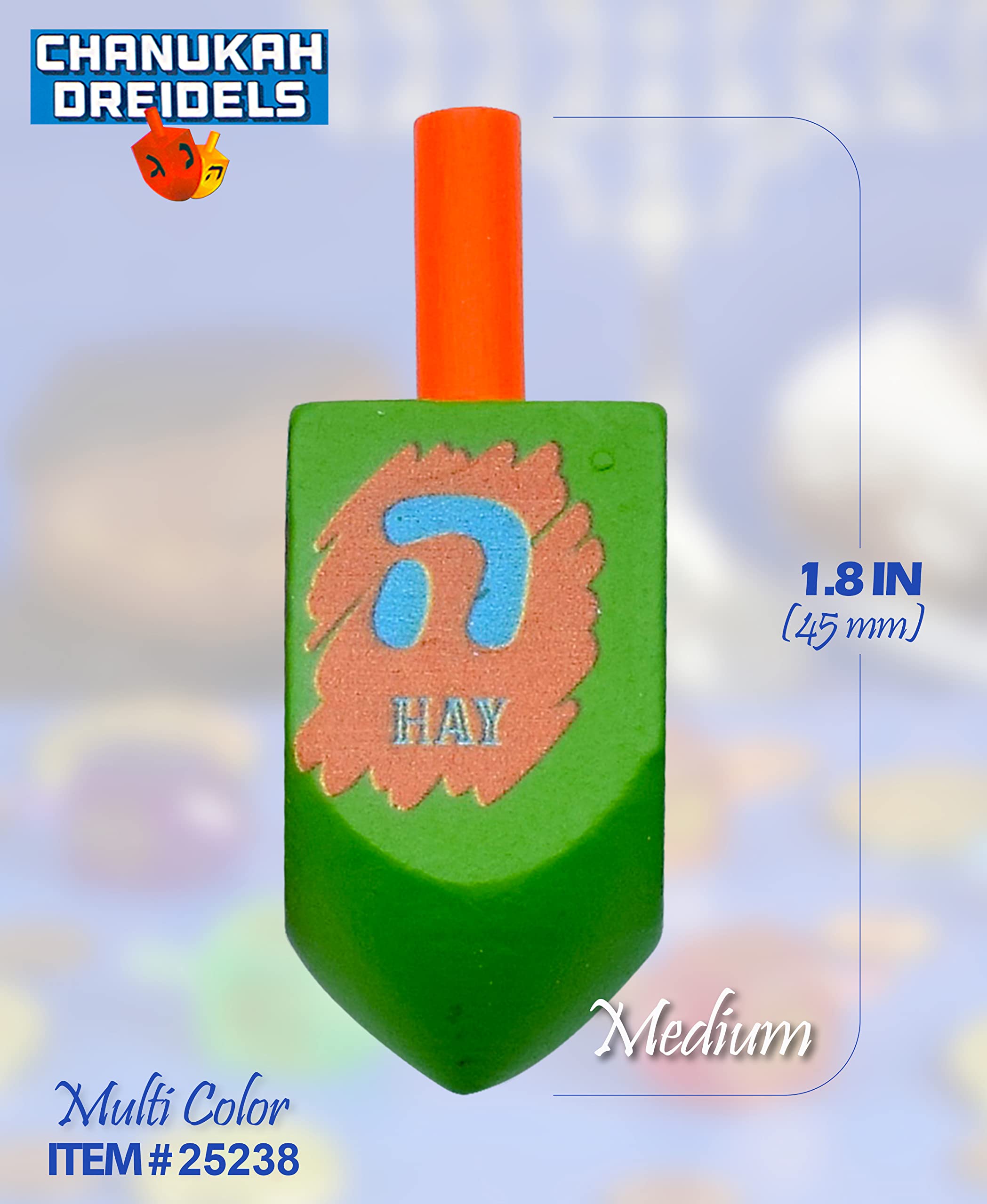 Izzy 'n' Dizzy Hanukkah Dreidels - Multi Colored Painted Wood Dreidel - 4 Pack Medium