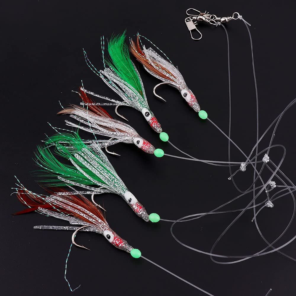 LSPAR 22 Packs Fishing Rigs Bait Saltwater Accessories Kit, Luminous Bait Rigs with String Hook and Bead,Fishing Lure Bait Rig Tackle