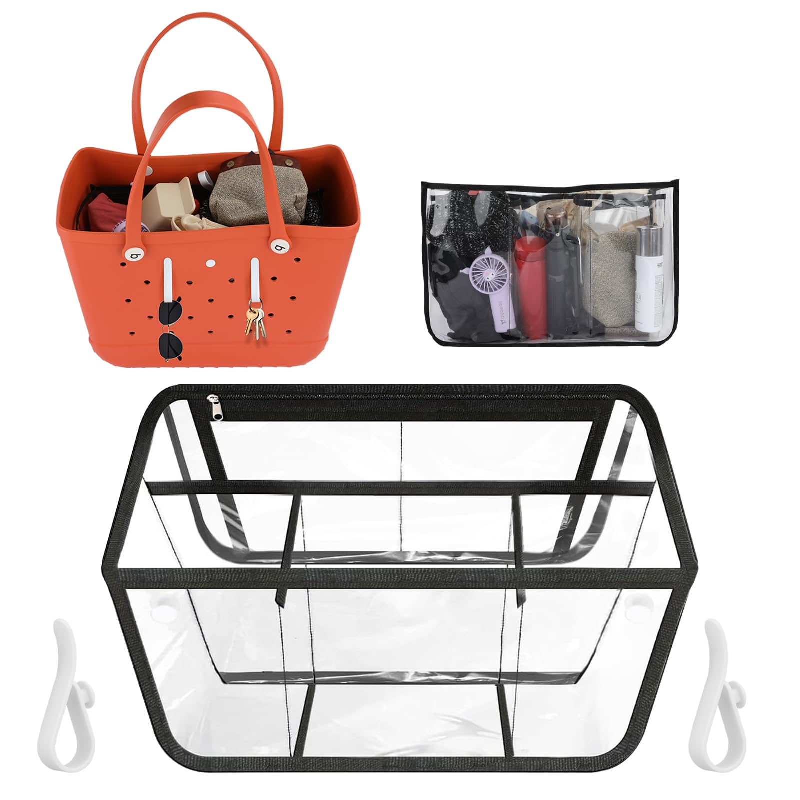 Muswelf New Clear Waterproof Insert for Bogg Bag XL, No Installation Accessories for Bogg Bag, Beach Bag Organizer/Divider and Hooks to Organizing Your Bag